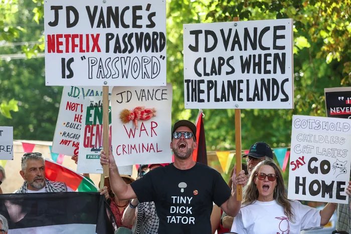 Protest Van Shadows U.S. Vice President Vance During Cotswolds Holiday ...