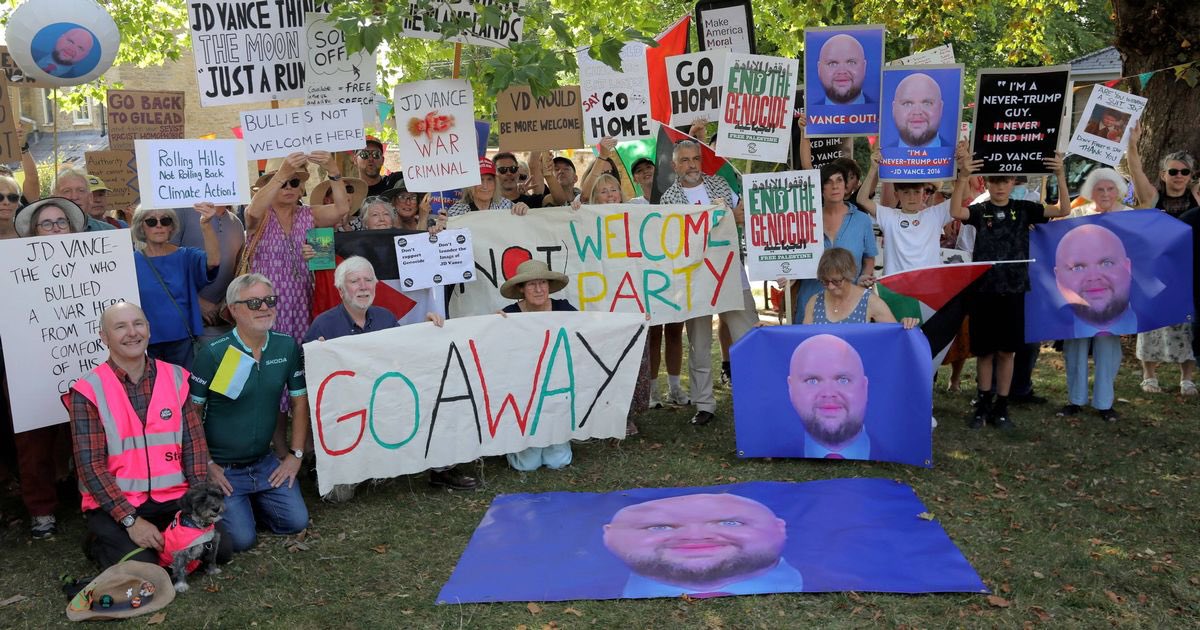 Protest Van Shadows U.S. Vice President Vance During Cotswolds Holiday ...