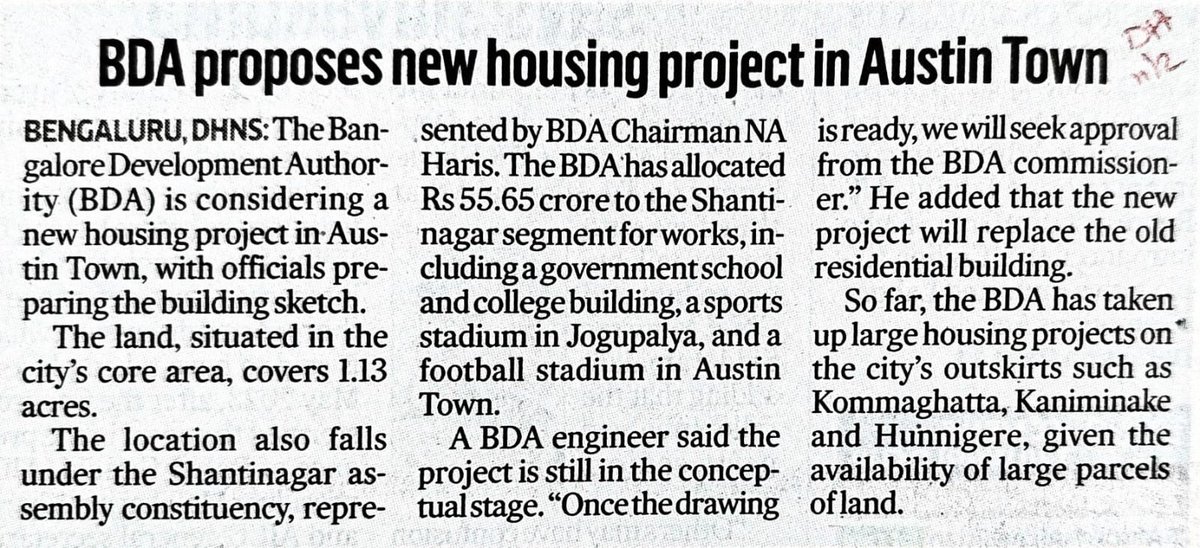 The BDA is planning a new residential project in Austin Town on 1.13 ...