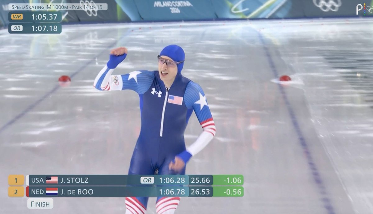 OLYMPIC RECORD and a gold medal in the 1000m for USA's Jordan Stolz ...