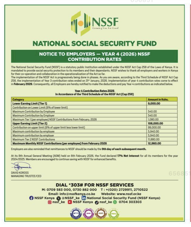 The National Social Security Fund (NSSF) notice to employers on Year 4 ...