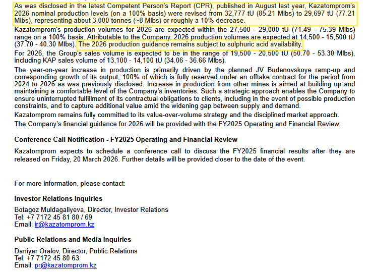 Breaking!⚡️📰World's largest #Uranium miner Kazatomprom $KAP has ...