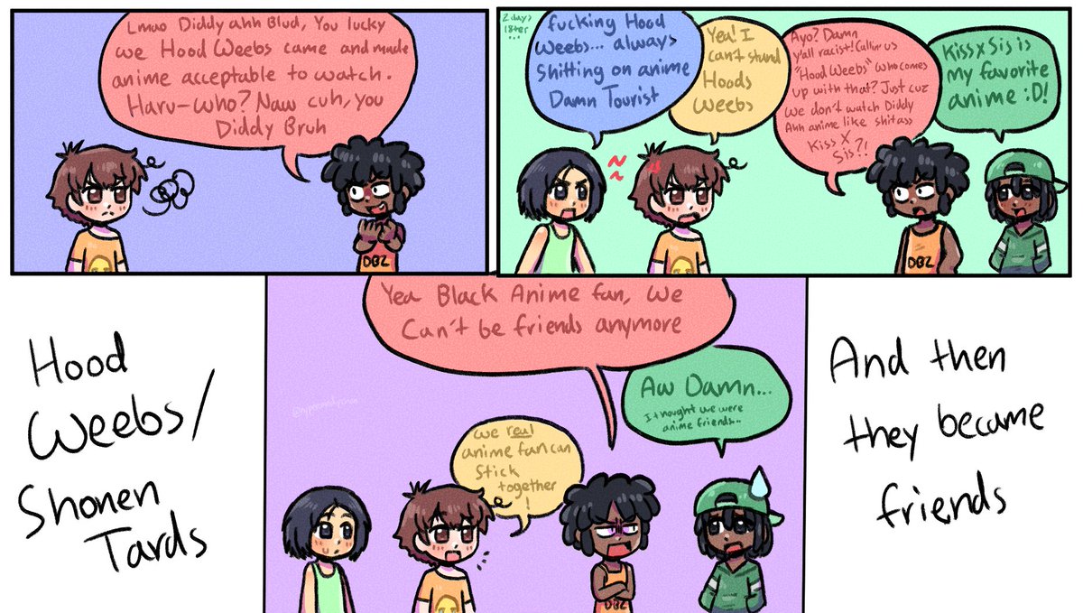 A gang of Hood weebs and Shonen tards (but make them cute)