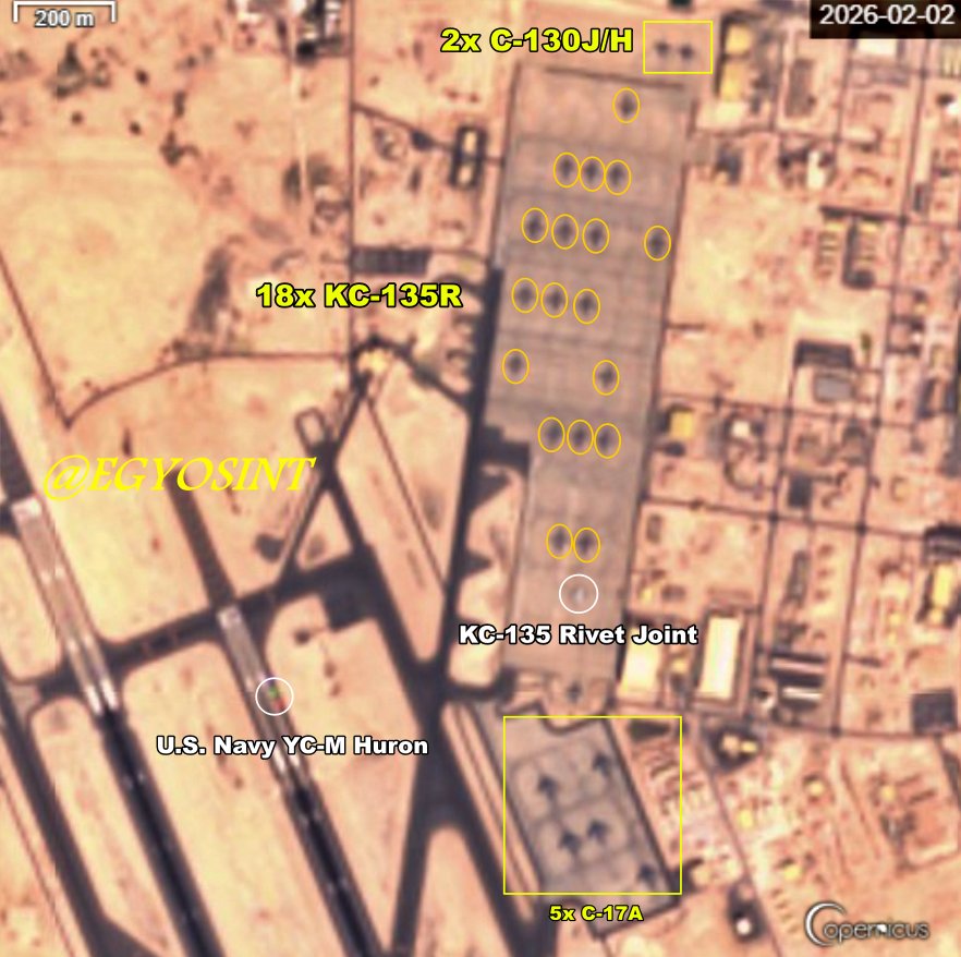 9× USAF KC-135R aerial refueling aircraft were observed at Al Udeid Air ...