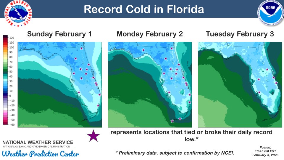 Record cold was felt all through Florida the past three mornings. Check ...