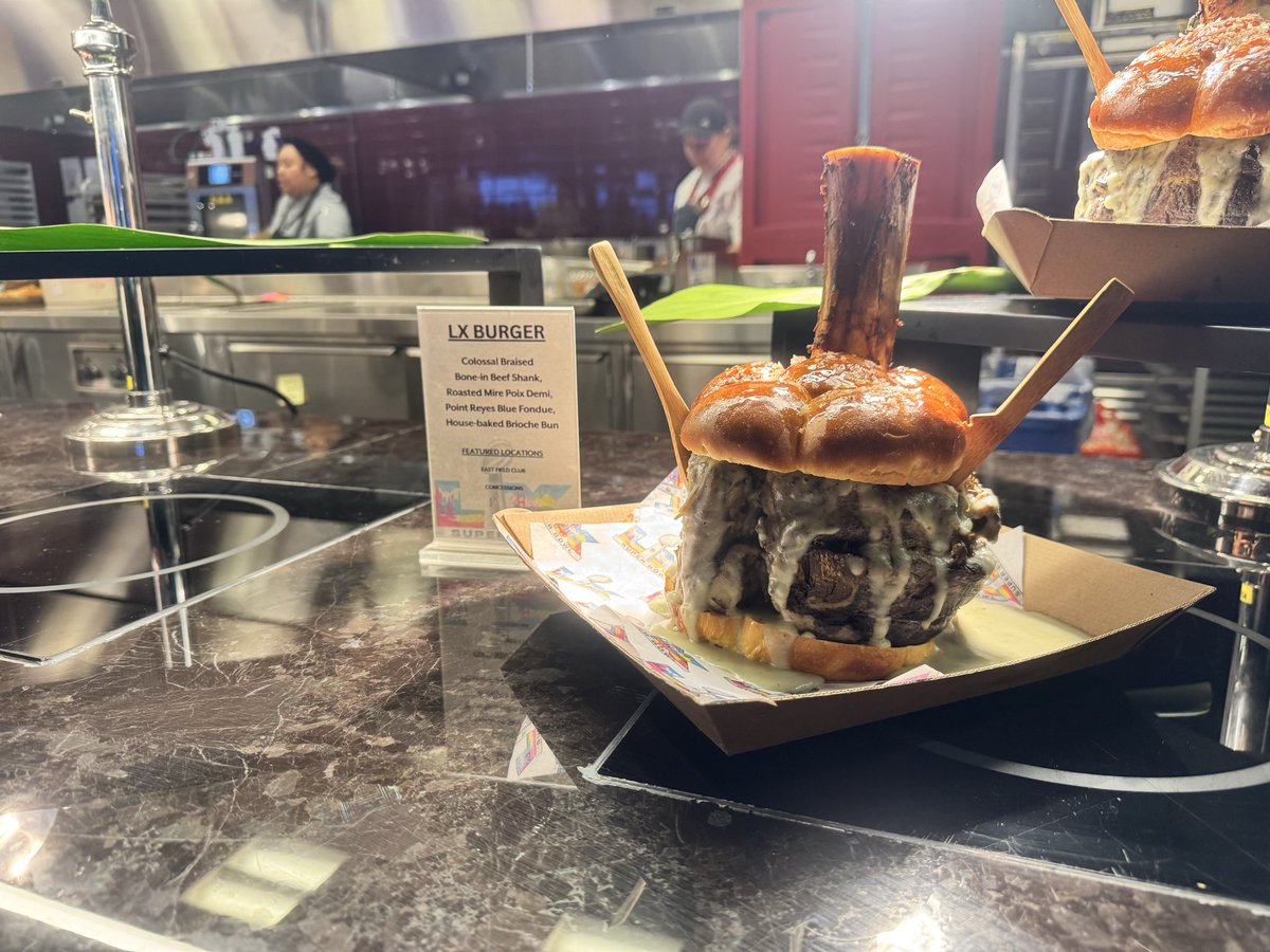 On the Levi’s Stadium menu for Super Bowl LX: the COLOSSAL LX burger