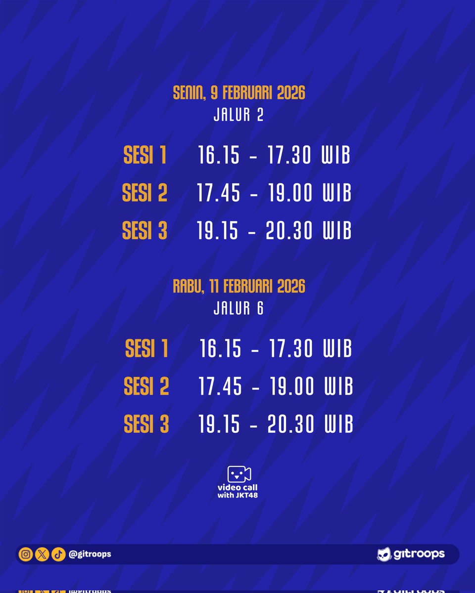 Berikut jadwal video call dengan kak @A_GitaJKT48 😼 🗓️Senin, 09 ...