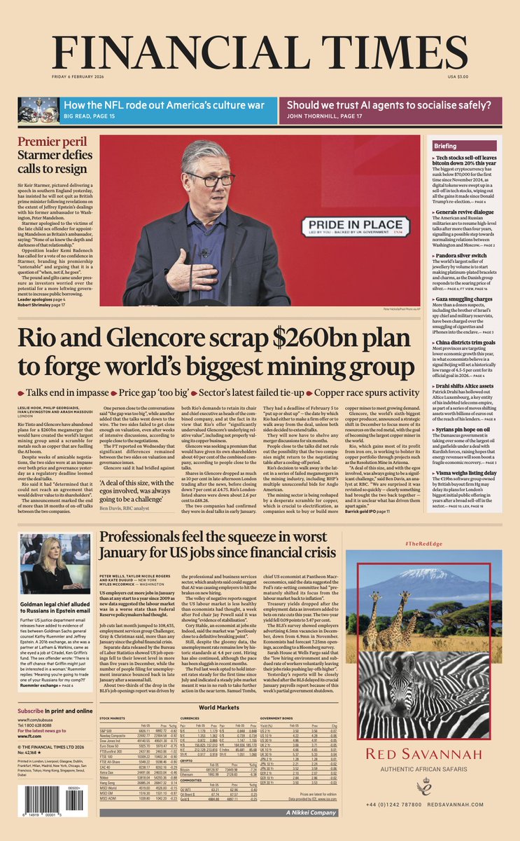 Just published: front page of the Financial Times, international ...