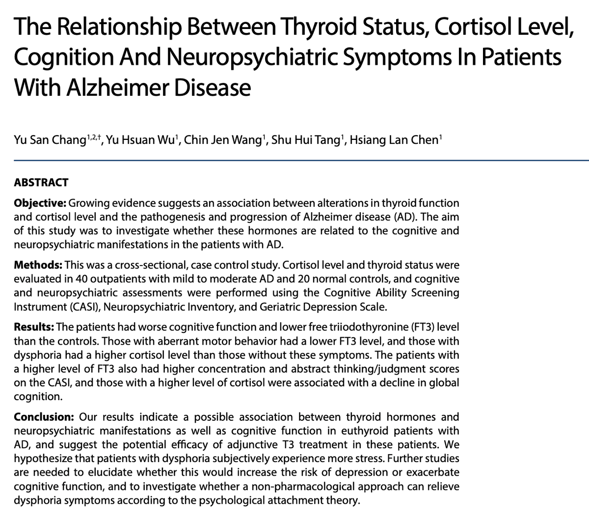 Alzheimer’s patients have lower thyroid hormone levels than people ...