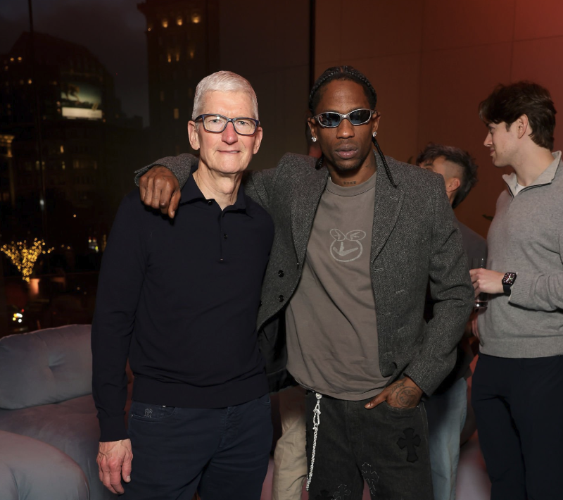 Travis Scott & Tim Cook last night at the Apple Music Super Bowl LX ...