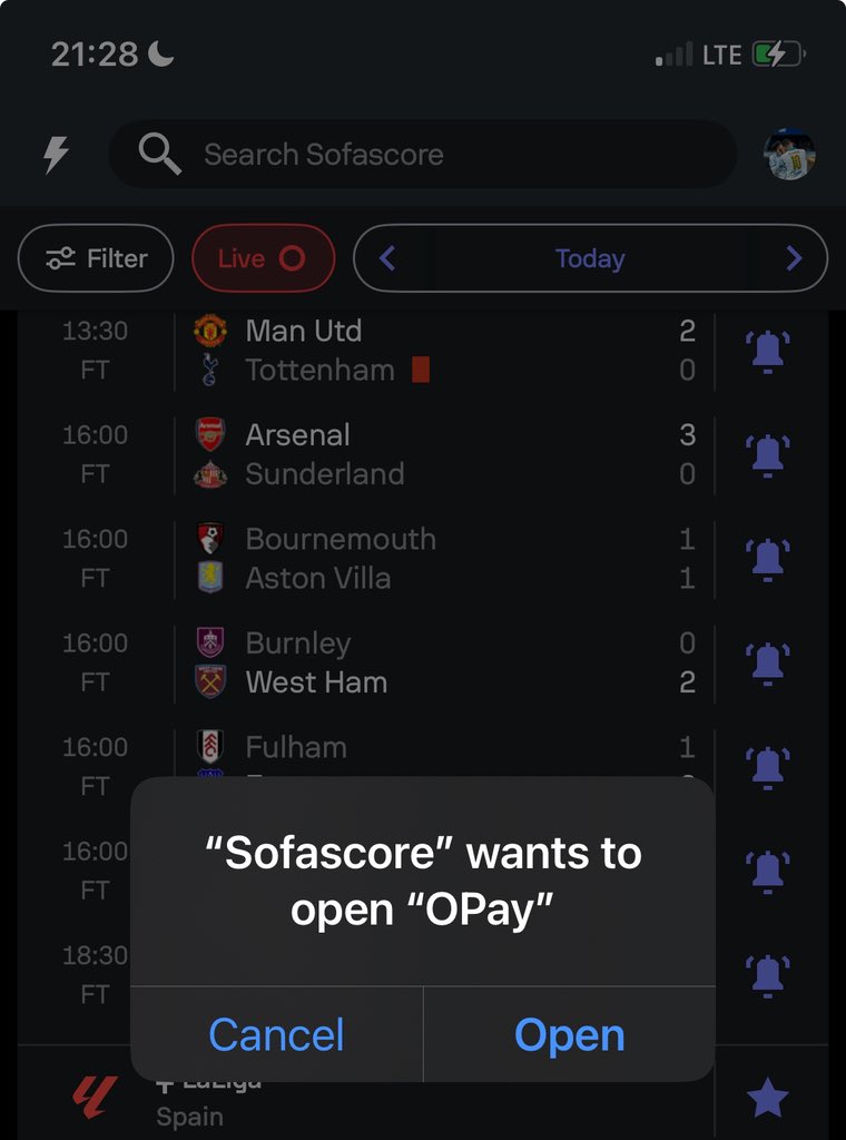 sofascore wants to open opay as how? i just wan check score nah😭😂