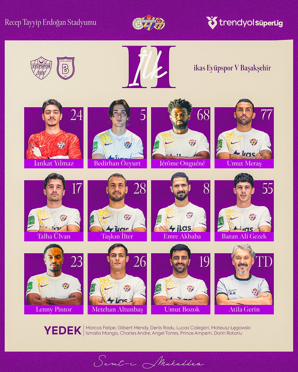 🏆Süper Lig ⏰14.30 🔸Eyüpspor: Jankat, Bedirhan, Onguene, Umut, Talha ...