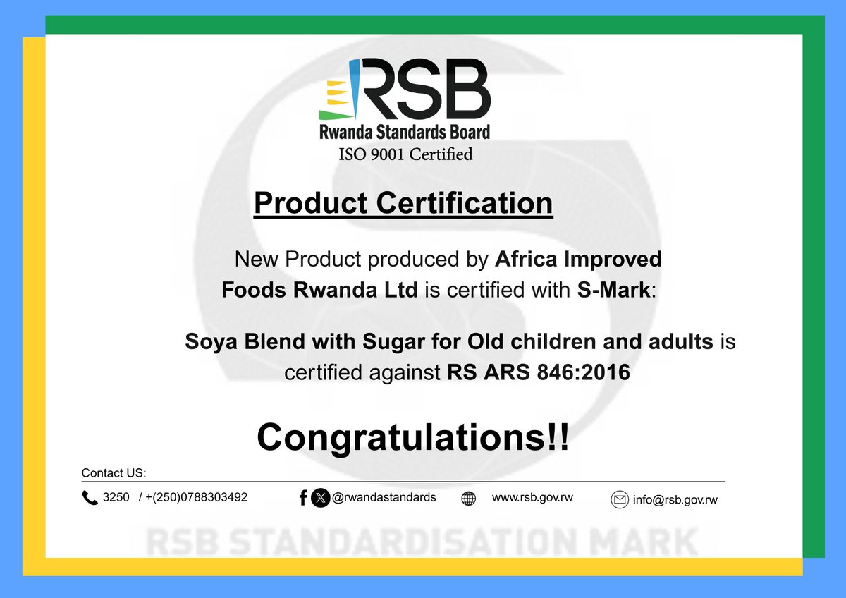 NEW PRODUCTS CERTIFIED RSB is pleased to inform the public that the ...