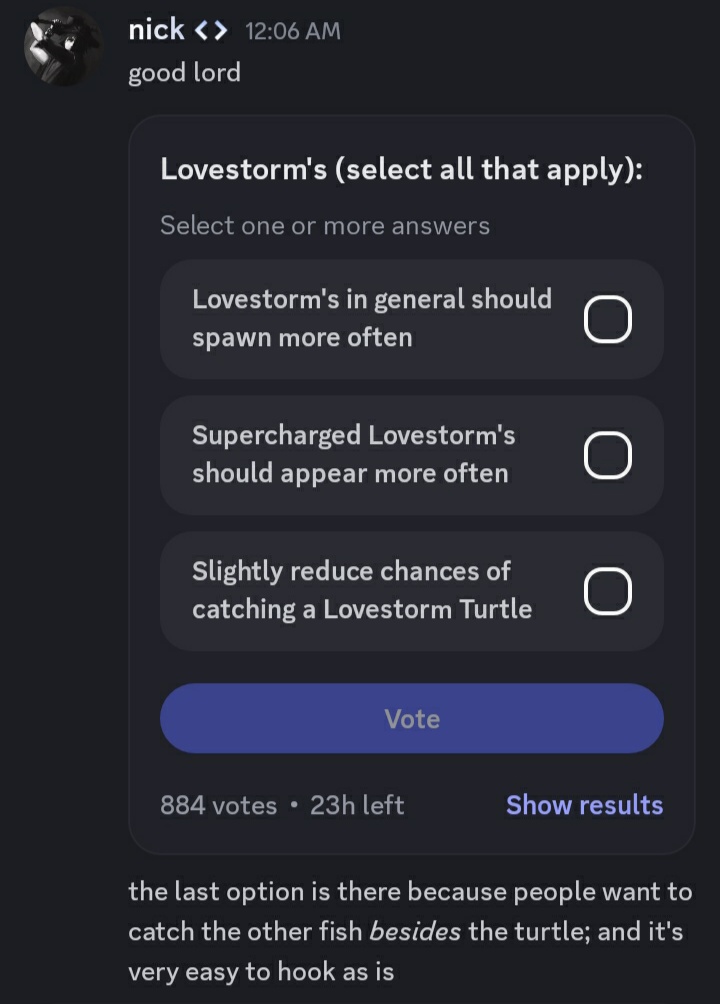Fisch! Nick keluarin polling mengenai lovestorm di dc!! Kyk nya banyak ...