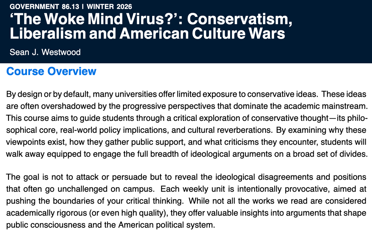 I am teaching conservative politics and policy this term, with a heavy ...
