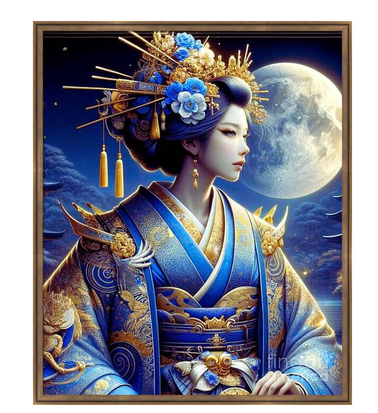 This captivating artwork features a graceful Japanese-inspired portrait ...