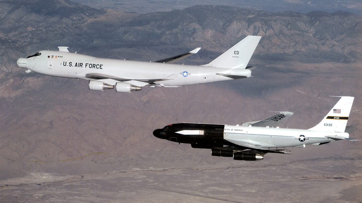 Two NKC-135s served as airborne targets for airborne laser experiments ...