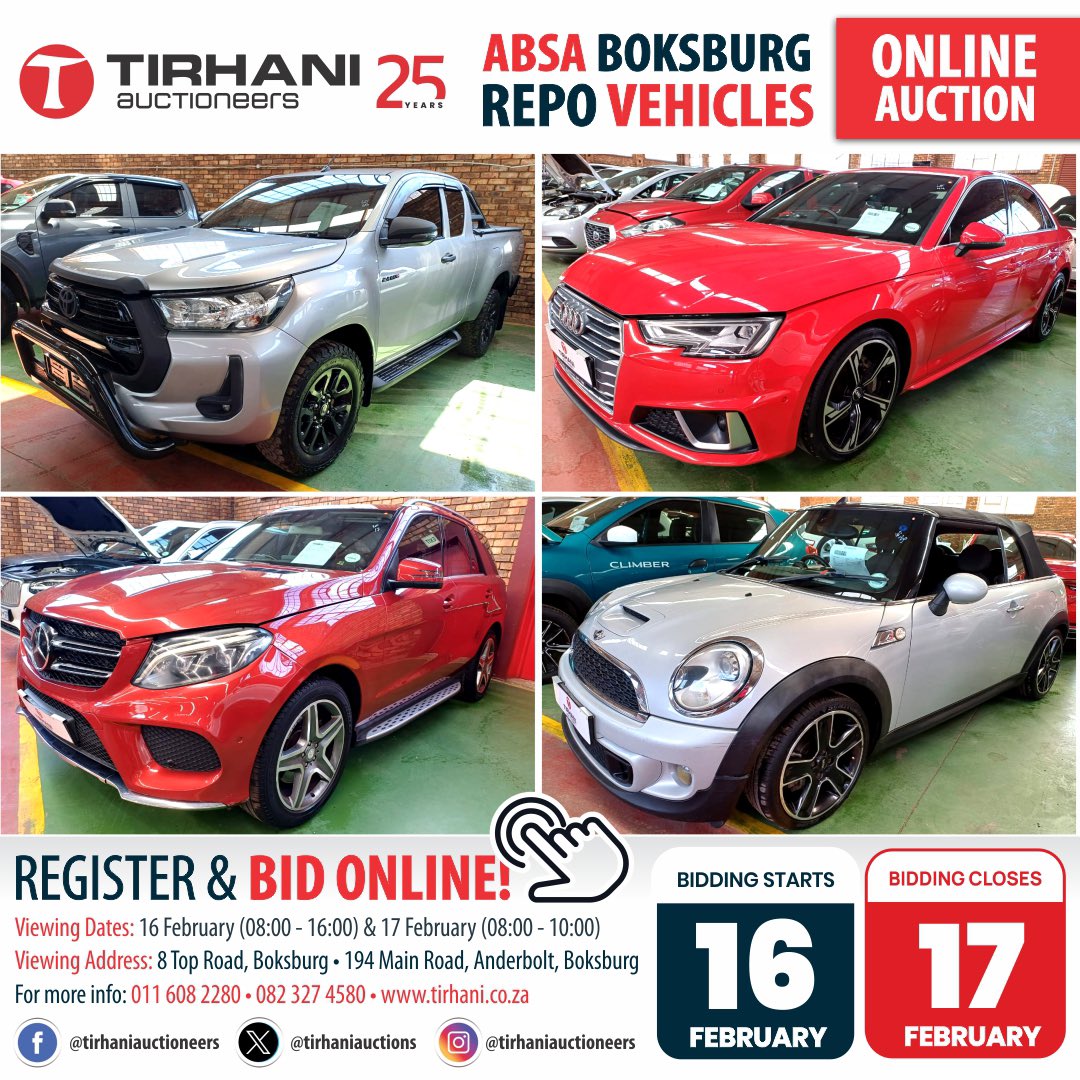 Absa Boksburg Repossessed Vehicles Online Auction. * Catalogue loading ...