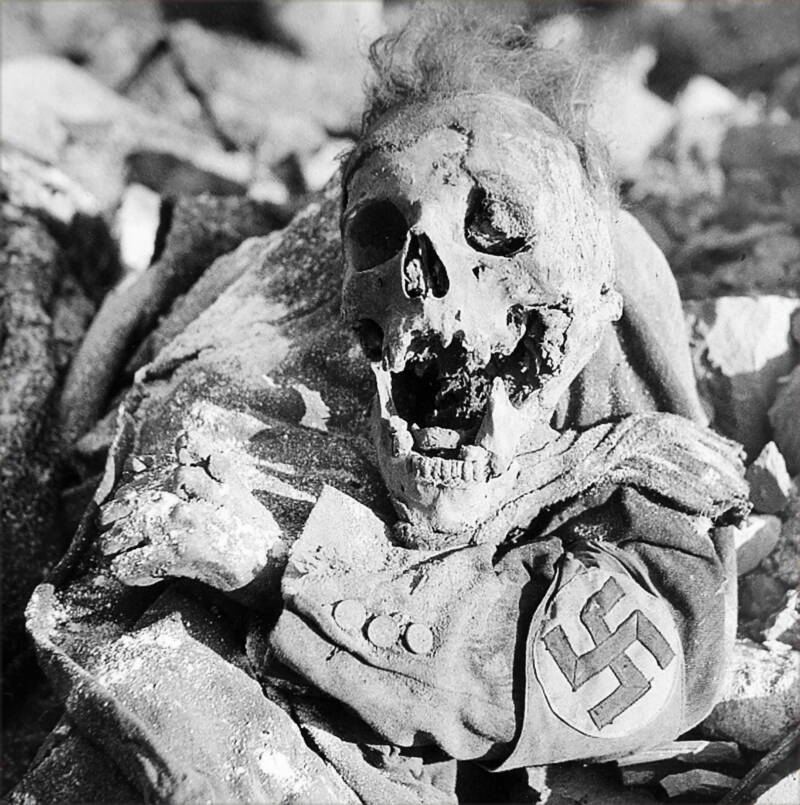 Skull from a body recovered in the ruins of Dresden. Most victims died ...