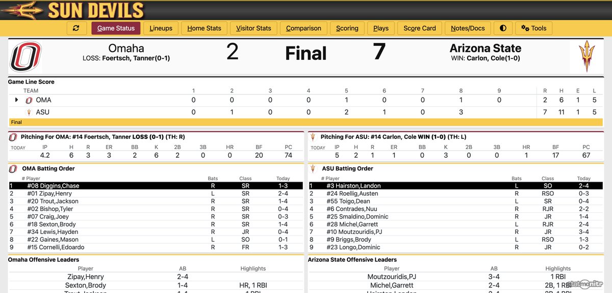 FINAL Arizona State 7 Omaha 2 ASU takes the Opening Day and Game 1 win ...