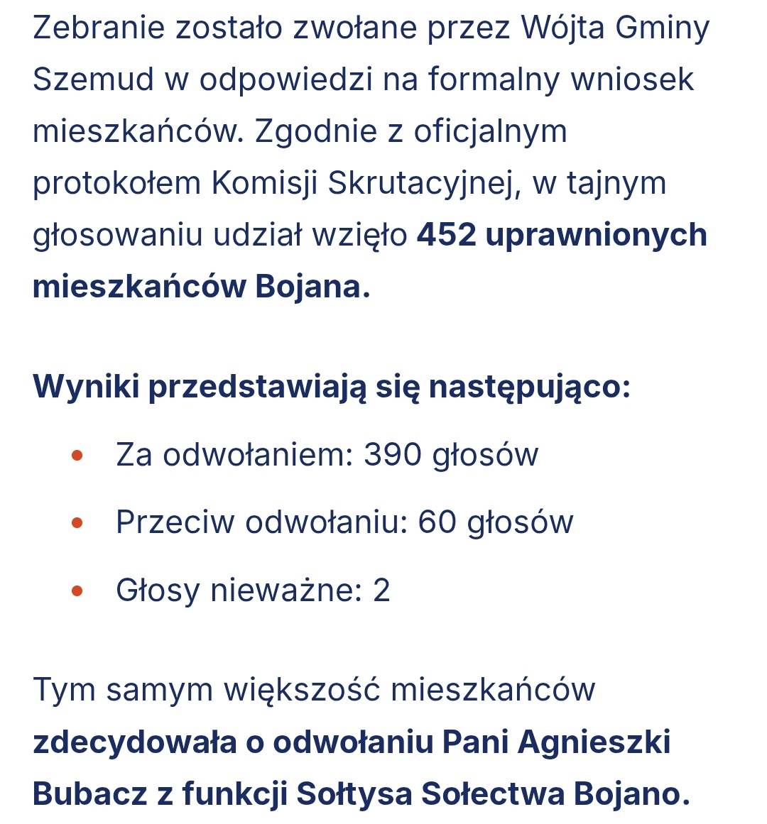 Sołtyska wsi Bojano Agnieszka Bubacz straciła stanowisko. Na ...