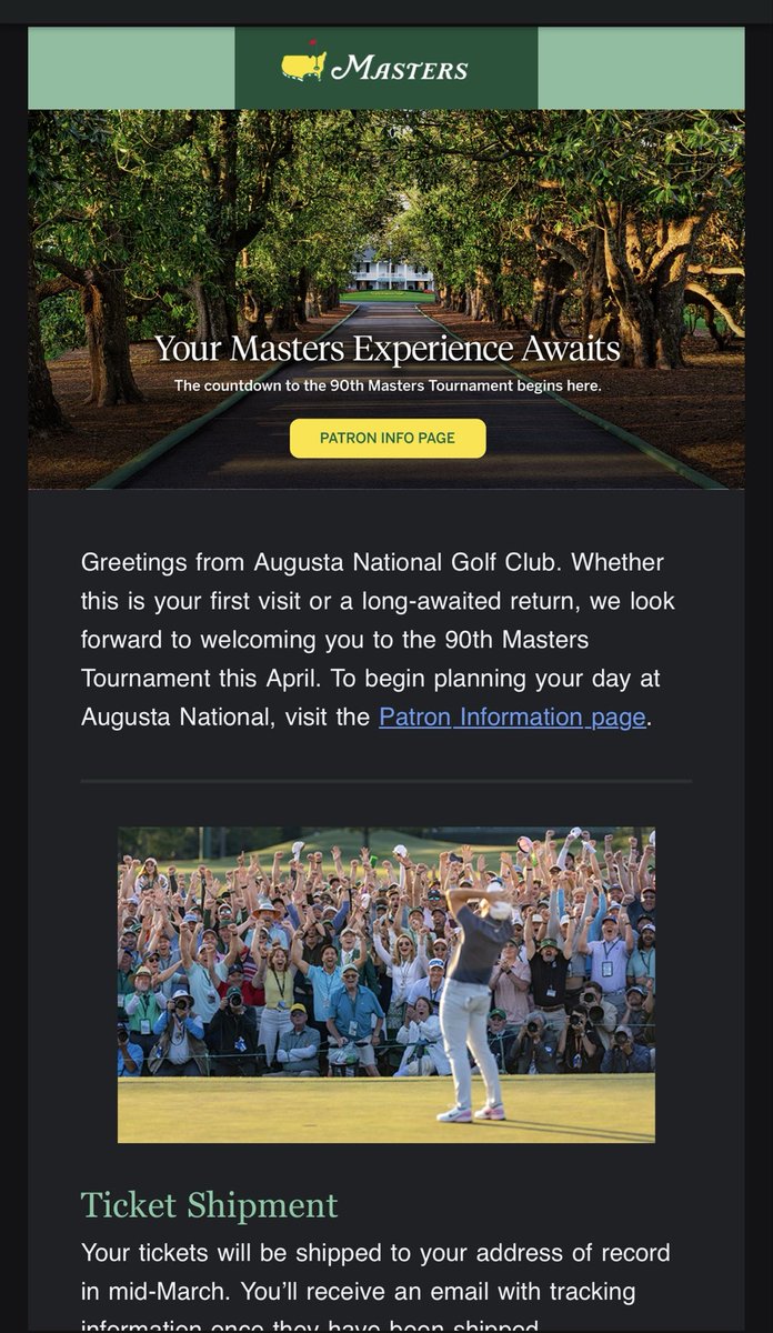 Hello friends. Almost time for my tickets to ship! #Masters2026 https ...
