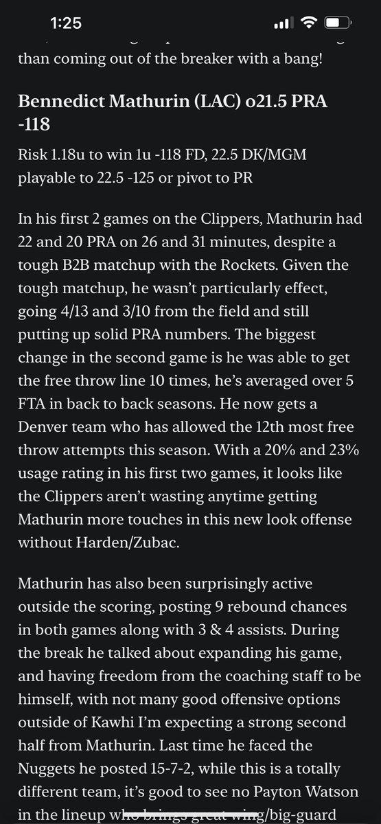 Bennedict Mathurin o21.5 PRA -118 Kevin Durant 25+ points -115 Gui ...