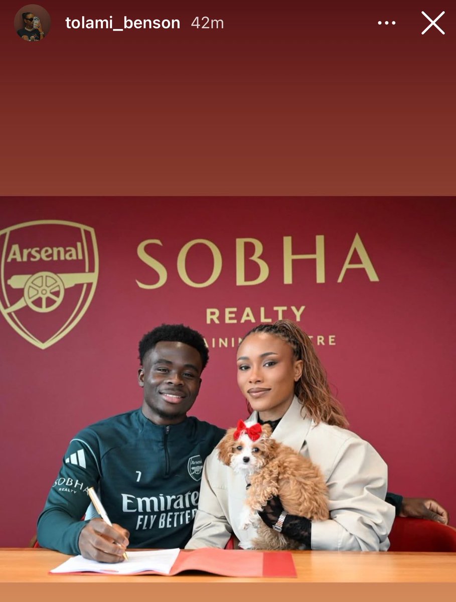 📲 Bukayo Saka’s fiancé, Tolami, on Instagram, at his Arsenal contract ...