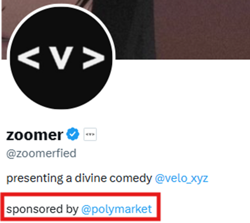 [ ZOOMER ] ZOOMER ADDS “SPONSORED BY POLYMARKET” TO BIO AFTER NIKITA’S ...