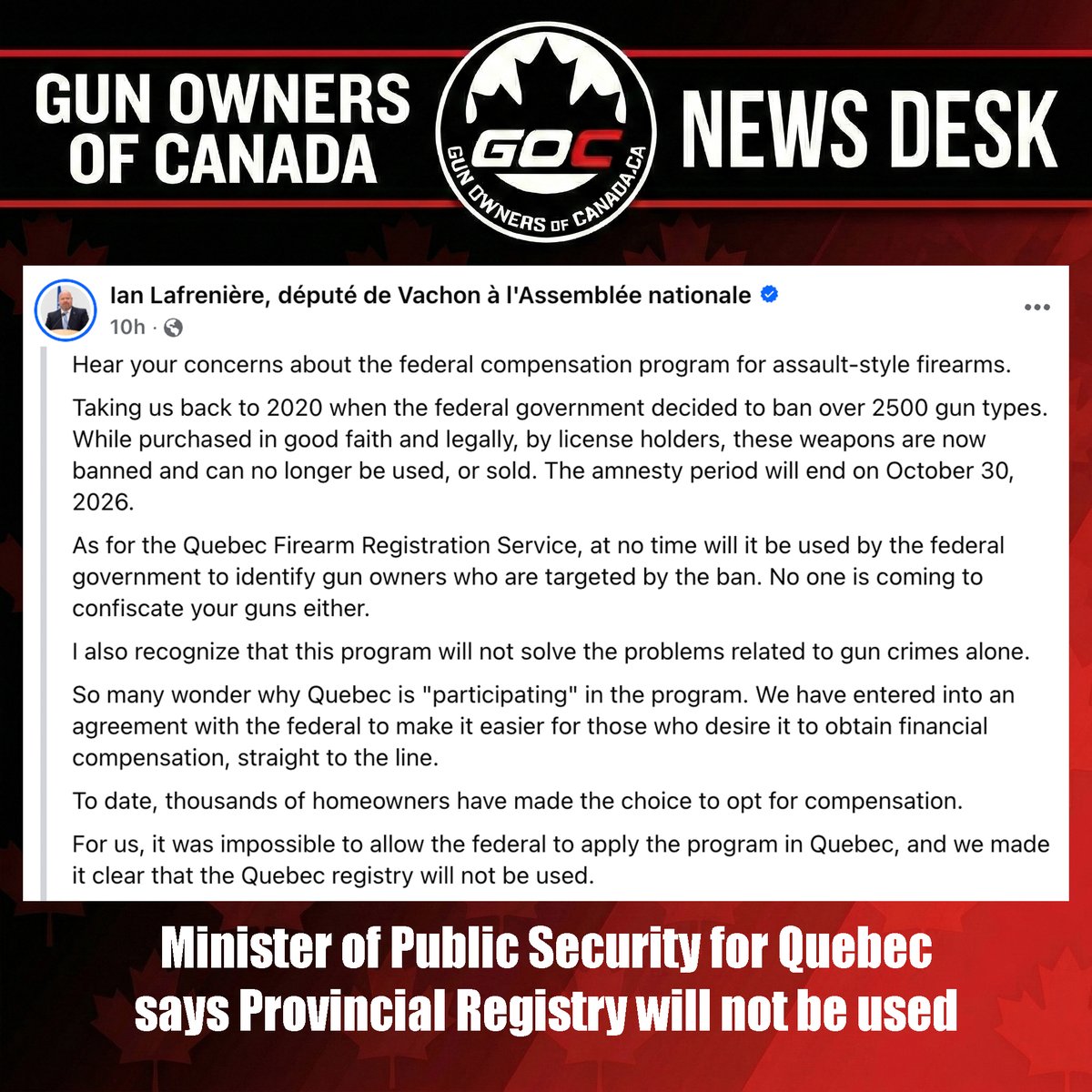 Even Quebec's Minister of Public Security is drawing a line in the sand ...