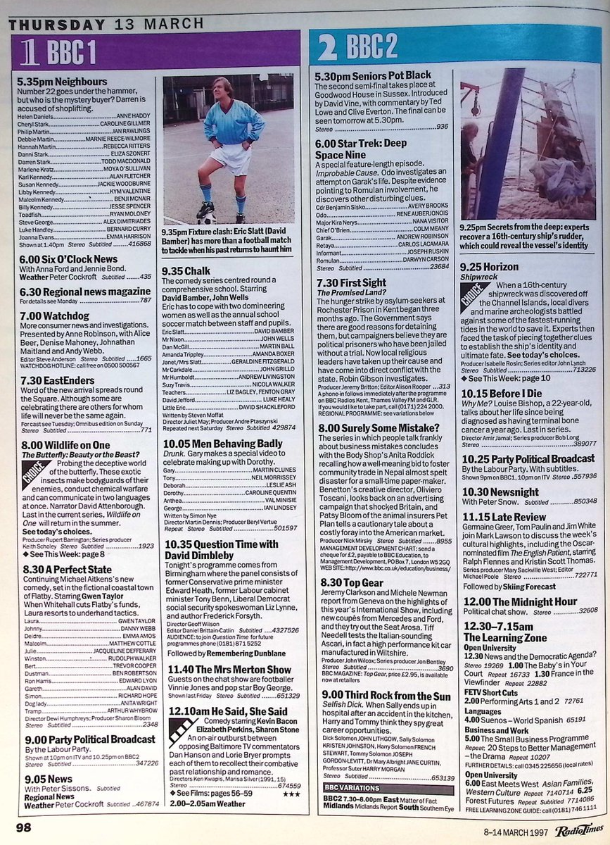 #OnThisDay 13 March 1997 📺TV Listings Kevin offers tips on kissing in # ...