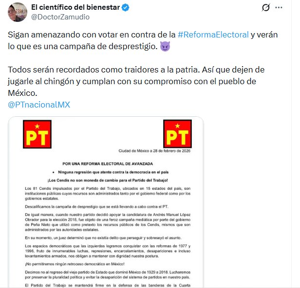 Asi amenazan los trolls de Morena al PT por oponerse a ma reforma ...