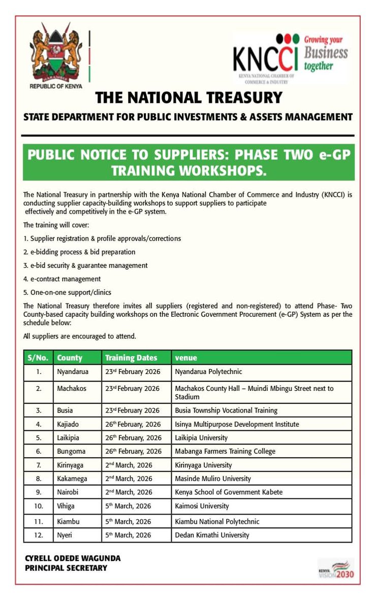Phase-Two eGP System Supplier Capacity Building Programme in Kirinyaga ...