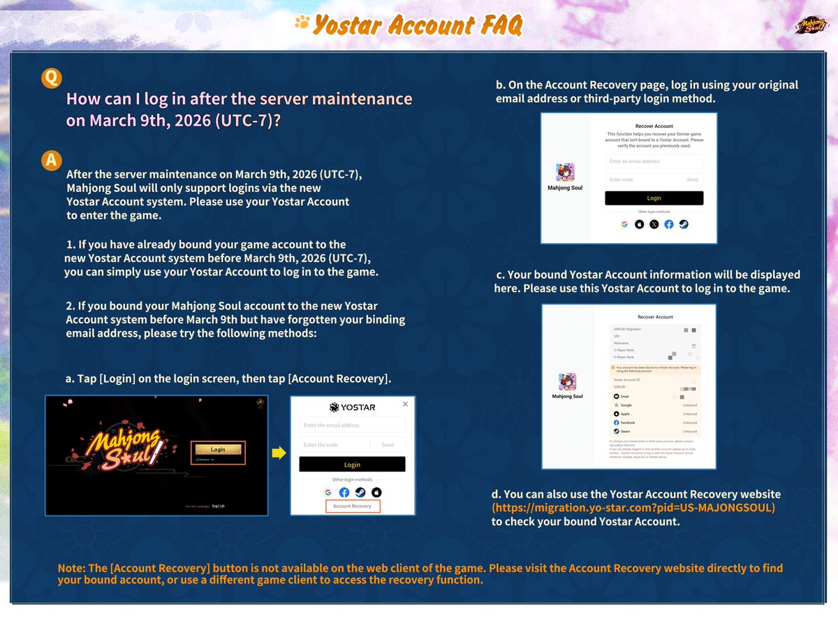 [Yostar Account FAQ II] Dear Jyanshi Sama, The Yostar Account system ...