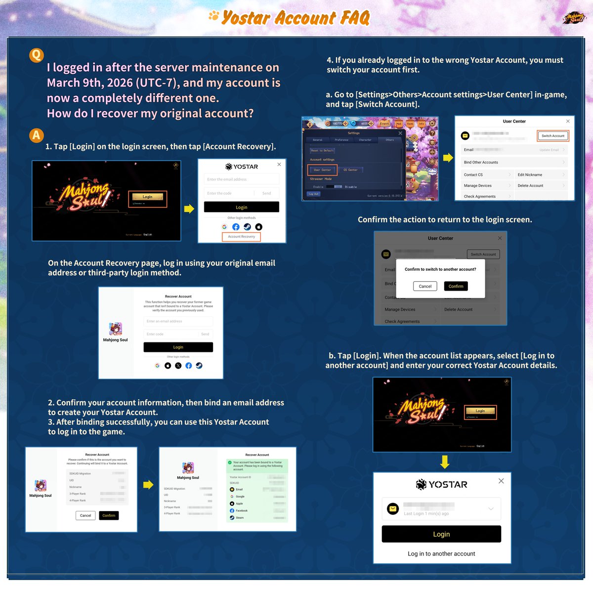 [Yostar Account FAQ II] Dear Jyanshi Sama, The Yostar Account system ...