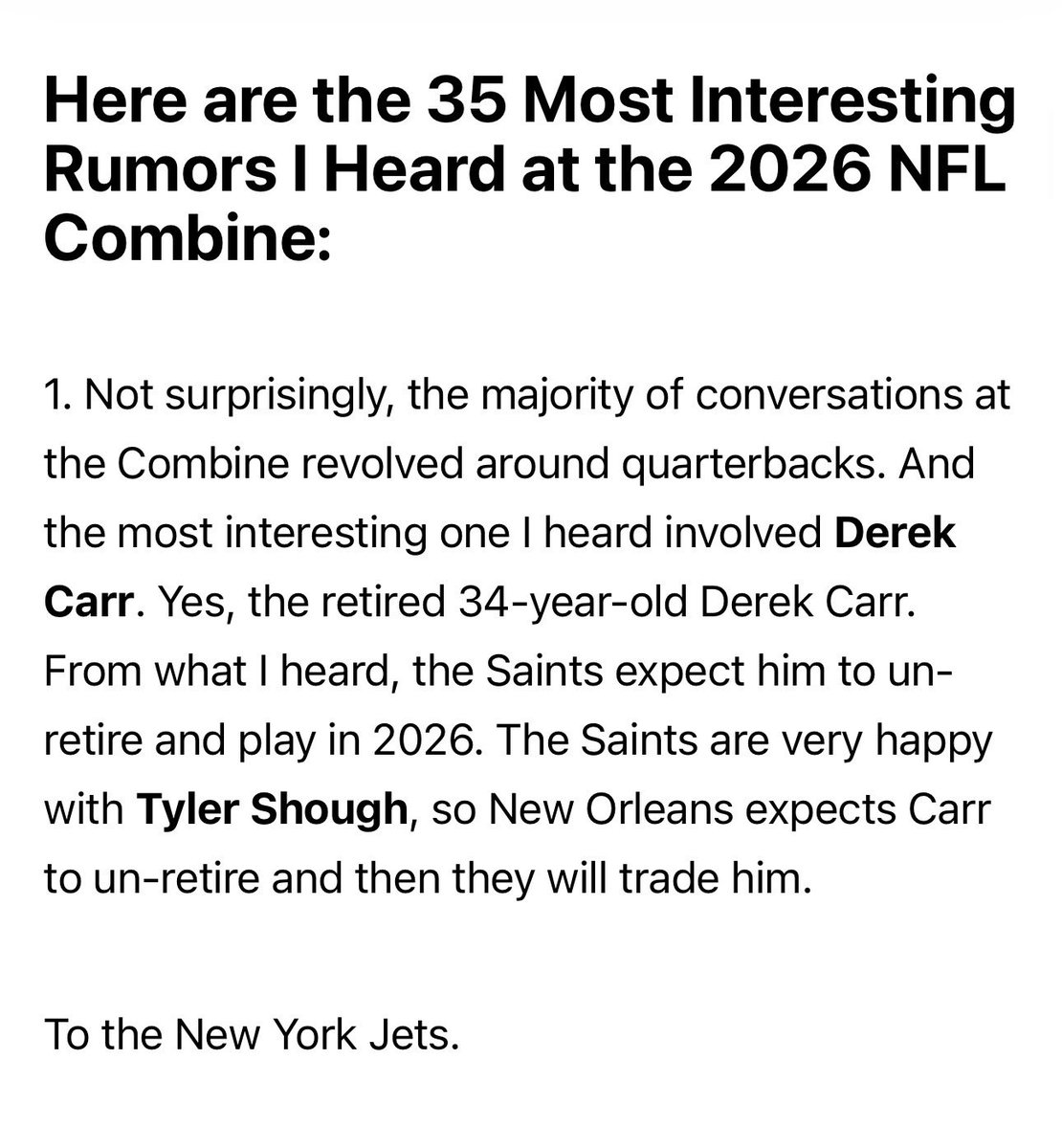 Matthew Berry has linked the Jets to Derek Carr, Kyler Murray and like ...