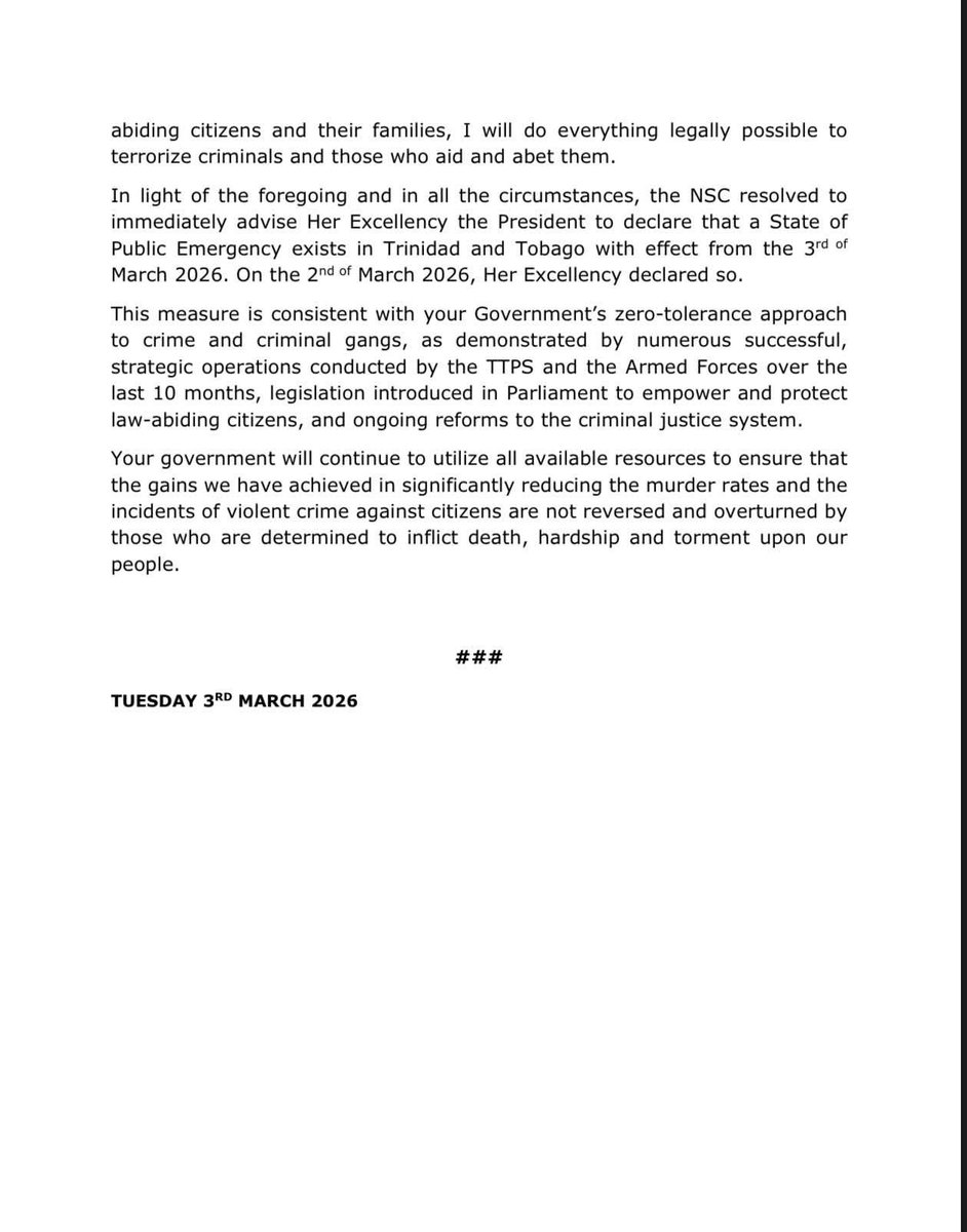 STATEMENT BY THE HONOURABLE KAMLA-PERSAD BISSESSAR S.C. PRIME MINISTER ...