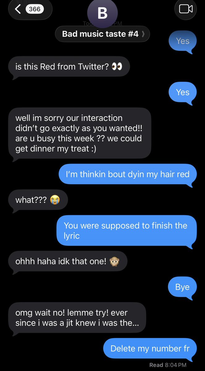 So about the girl with horrible music taste from the wedding for those ...