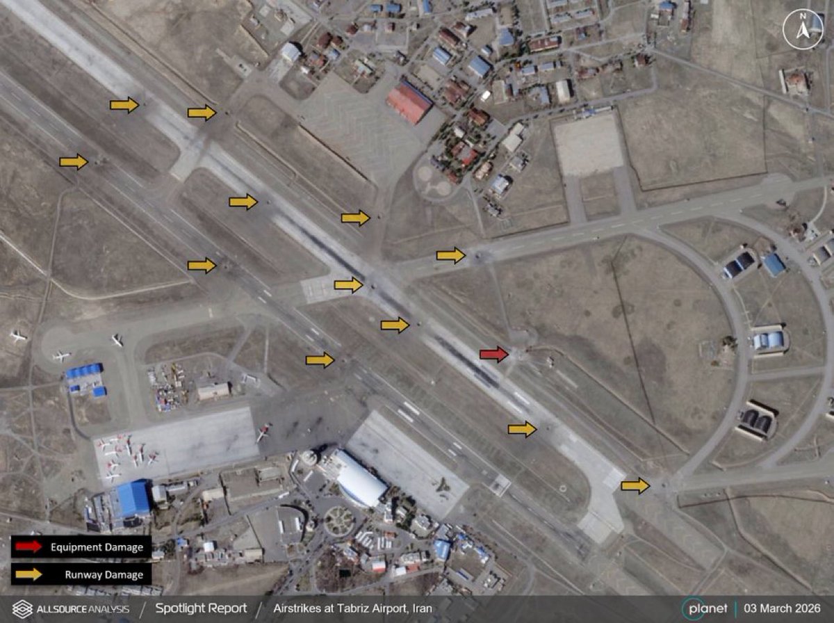 ⚡️Satellite image shows damage to the Tabriz airport in Iran after ...