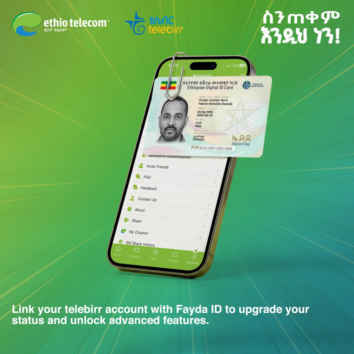 Link your telebirr account with your Fayda ID to upgrade your status ...