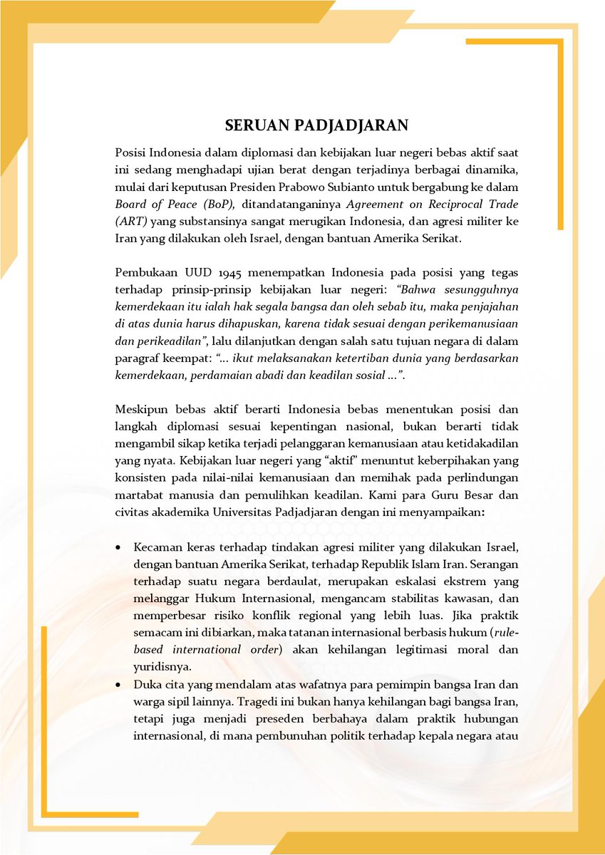 SERUAN PADJADJARAN Posisi Indonesia dalam diplomasi dan kebijakan luar ...