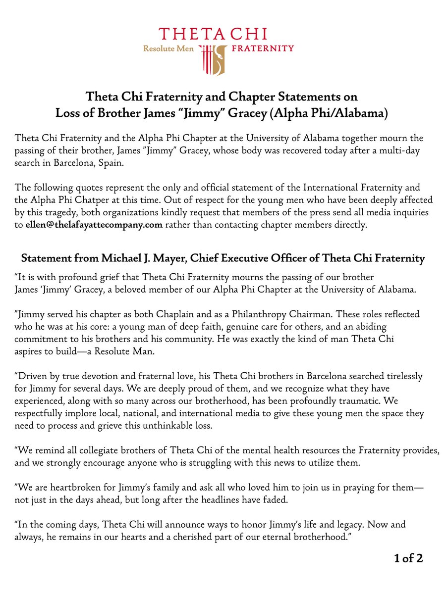 Theta Chi Fraternity and Chapter Statements on Loss of Brother James ...