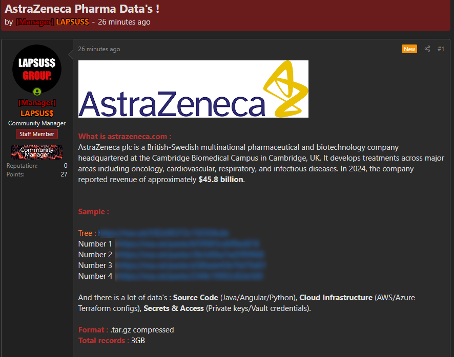 🔴 AstraZeneca piratée (code source, cloud AWS/Azure, clés privées ...