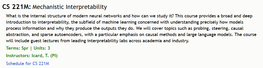 Excited to launch a course on mechanistic interpretability at Stanford ...
