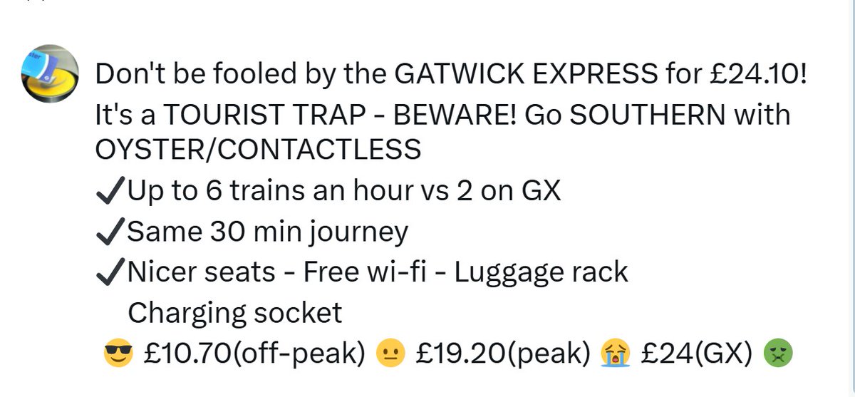 Going by train to @Gatwick_Airport to/from somewhere in Greater London ...