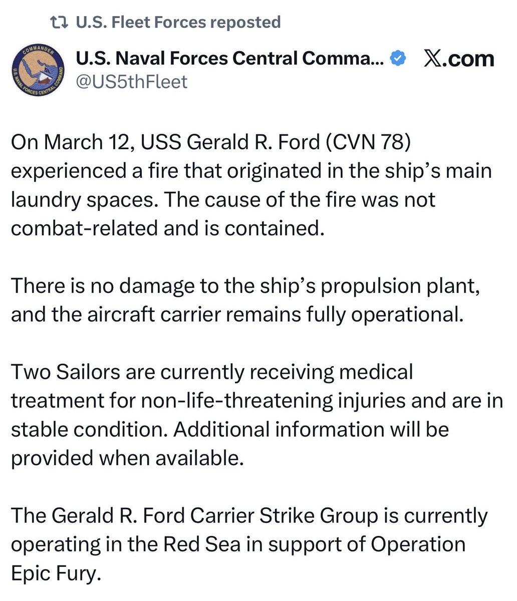 The most expensive warship ever built just caught fire in its laundry ...