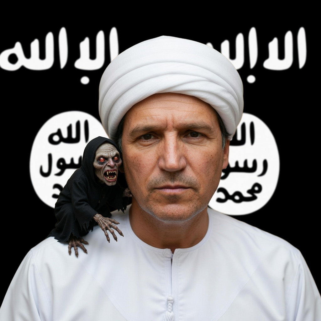 Tucker went from red hat to white thawb, switched sides quick MAGA ...