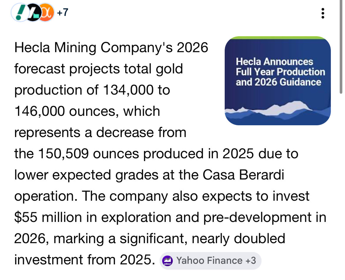 @DonDurrett Your gold production estimate for Hecla is inaccurate, with ...