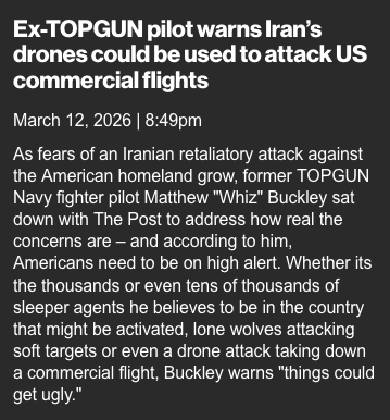 NYPost: Ex-TOPGUN pilot warns Iran’s drones could be used to attack U.S ...