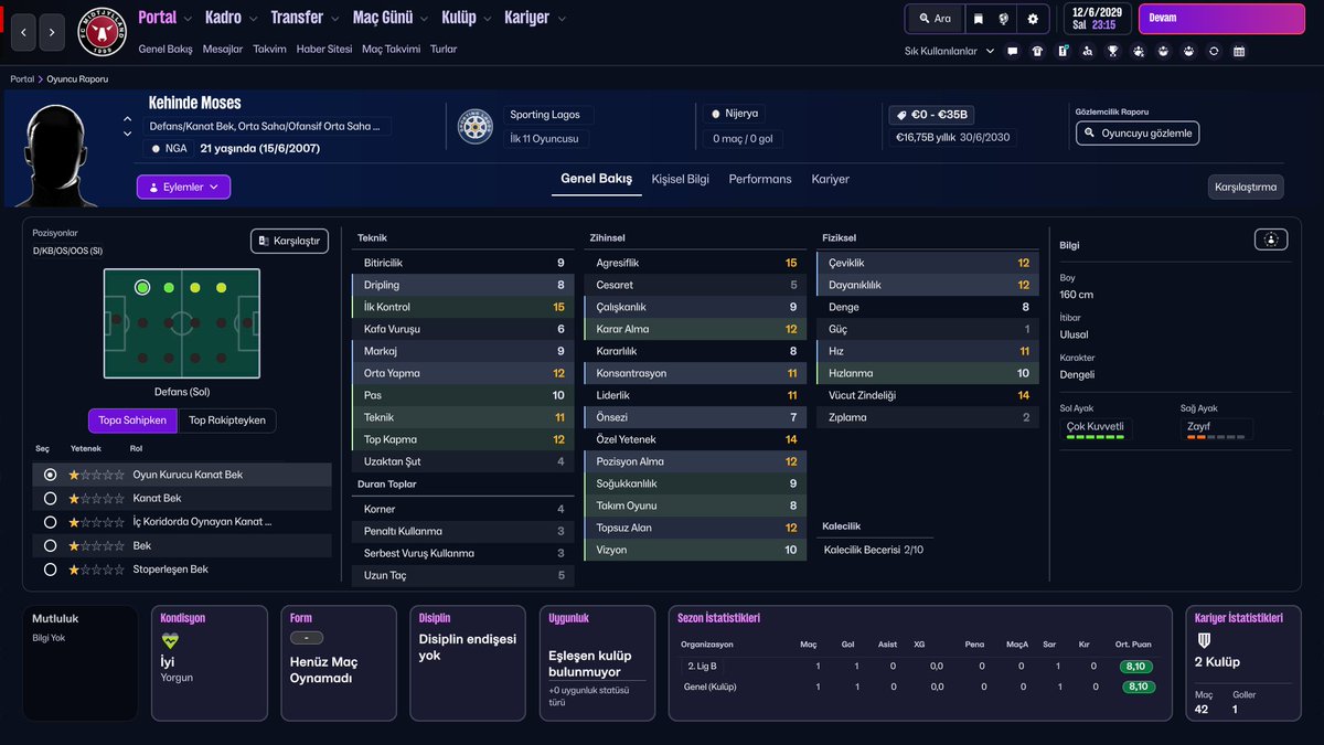 🧐 Beşiktaş'ın denemeye aldığı Kehinde Moses'in 2029 yılındaki #FM26 ...